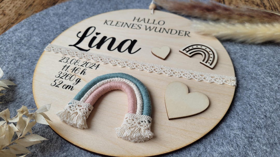 Name Plate Wood Birth Sign Door Sign Birth Gift Birth Plate Welcome ...