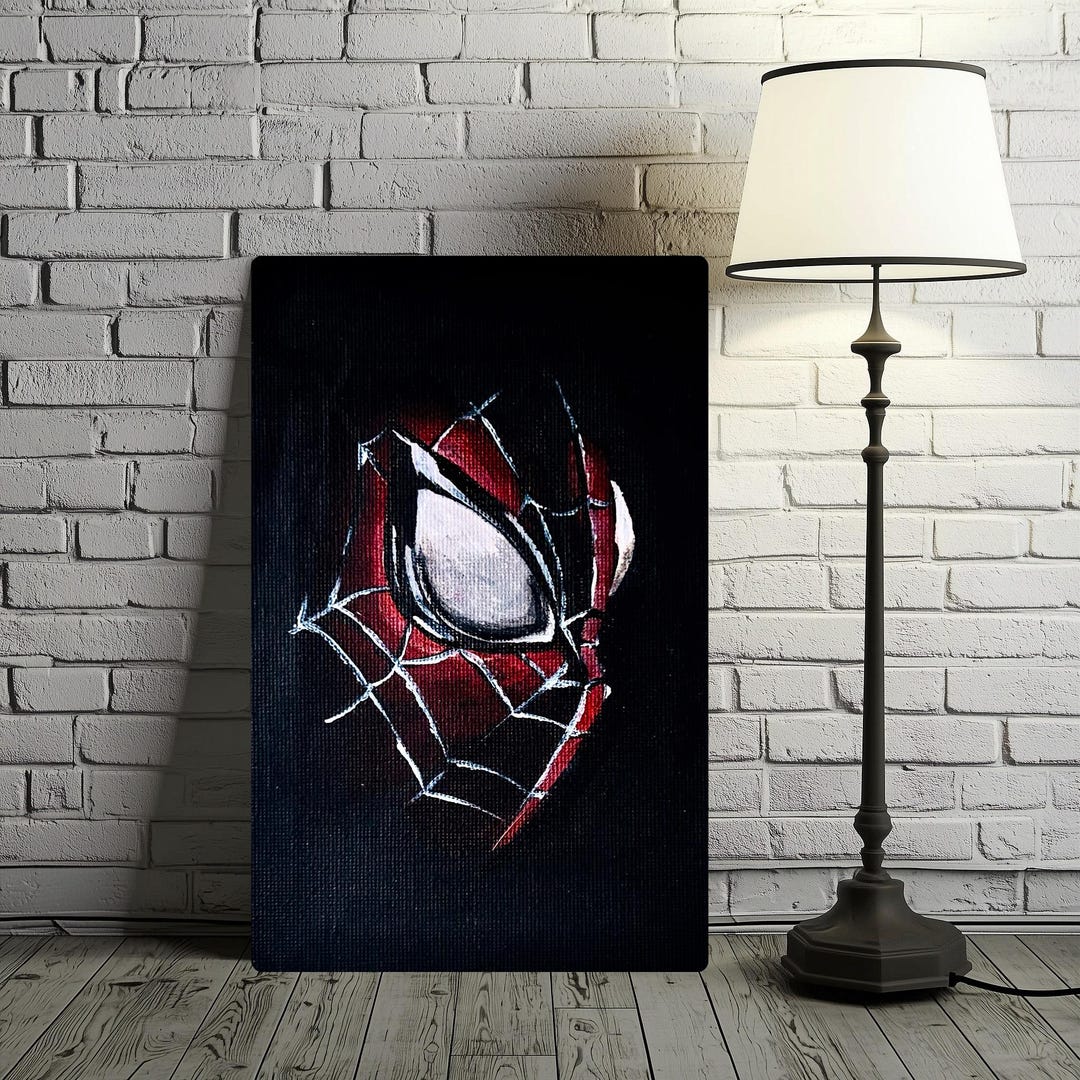 Original Acrylic Hand-painting of Spider-man on Stretched Black Varnish ...