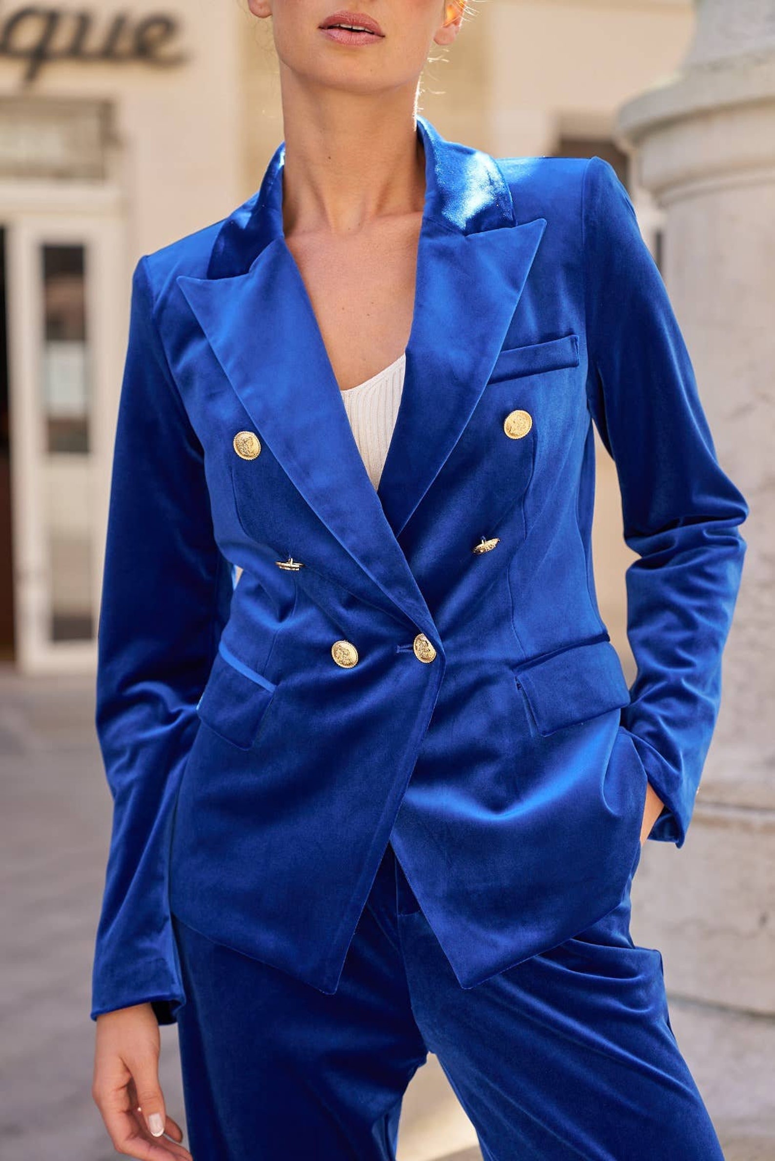 Double-breasted Velvet Blazer Jacket With Gold Buttons - Etsy