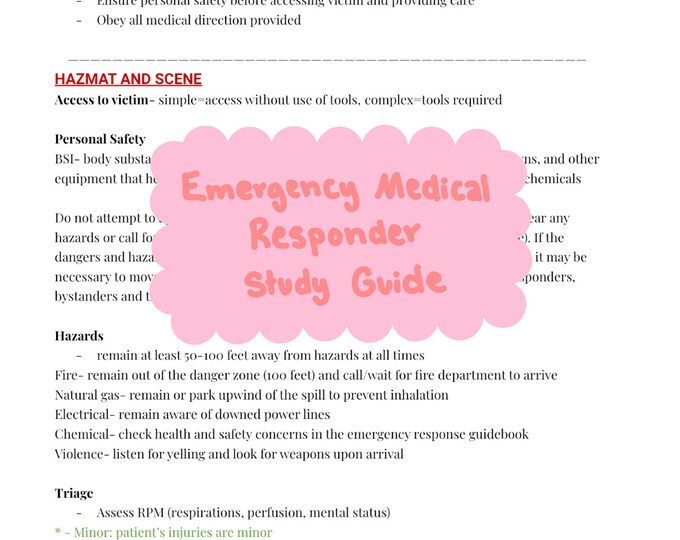 Emergency Medical Responder (EMR) Study Guide - Etsy