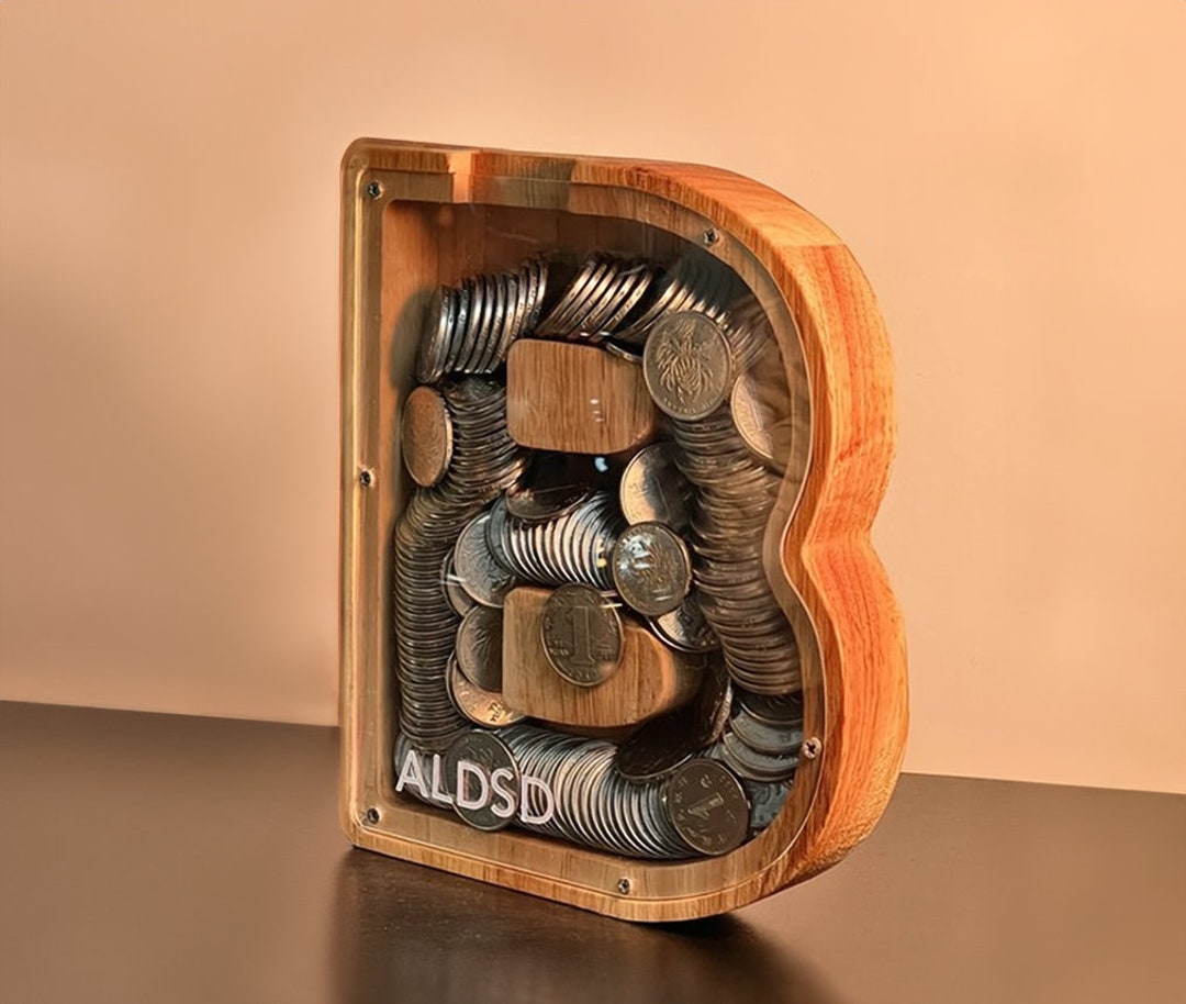 Money Box Letter-shaped Coin Bank Customized Wooden Piggy Bank Safe Box ...