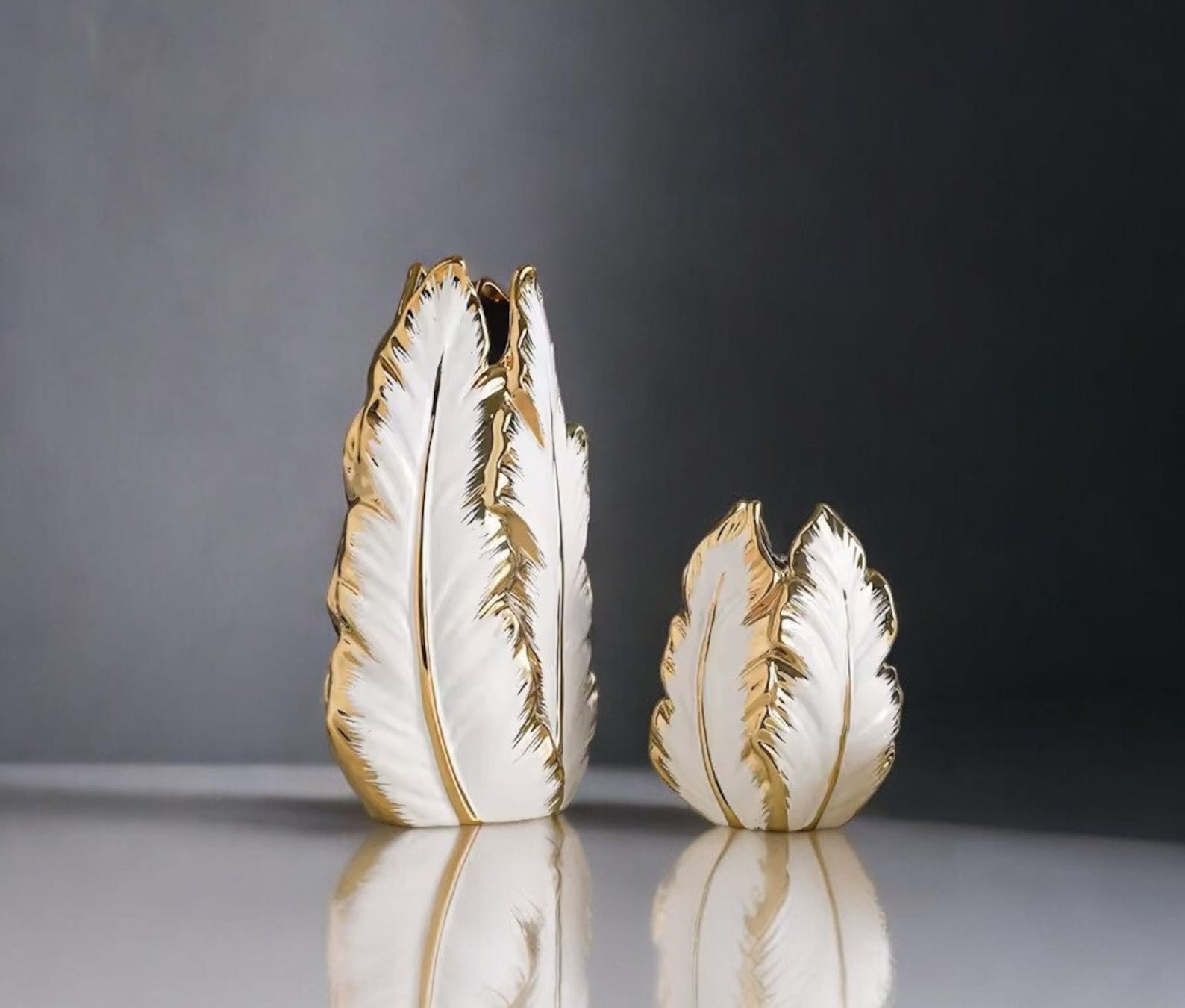 Luxurious White and Gold Feather Vase Elegant Ceramic Vases for Modern ...