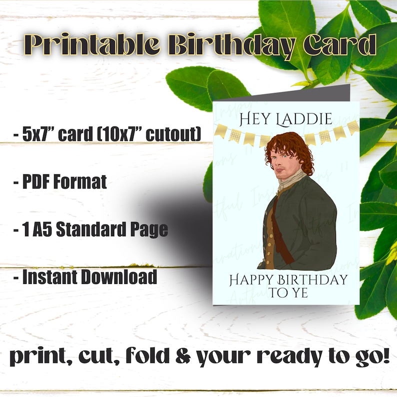 Jamie Fraser Birthday Card Printable, Laddie Outlander Greetings for ...