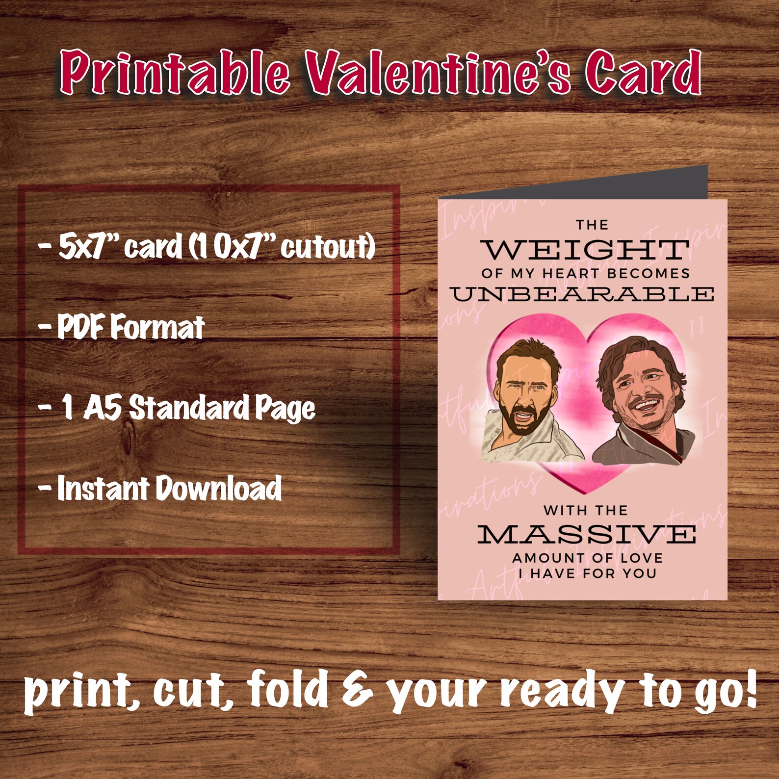 Nick Cage Pedro Pascal Printable Card for Occasion Valentine’s Day ...