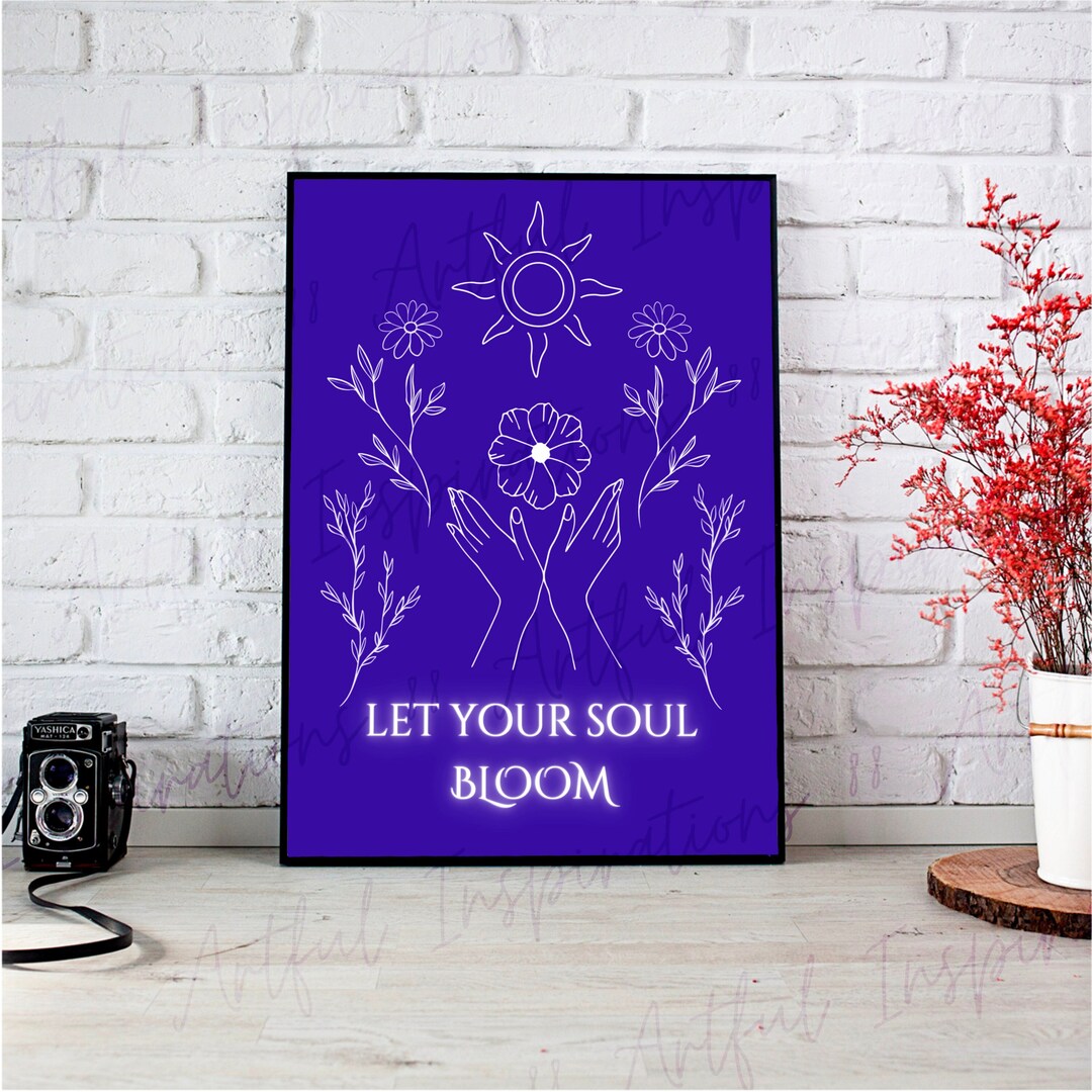 Soul Bloom Boho Wall Art, Floral Line Art Print Digital Download ...