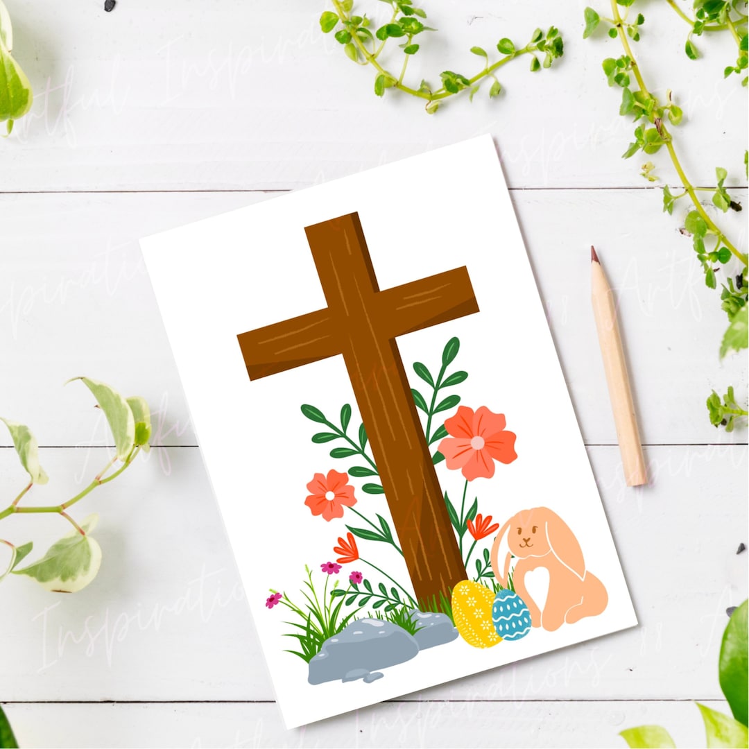 Religious Easter Printable Card, Christian Cross Easter Greeting Card ...