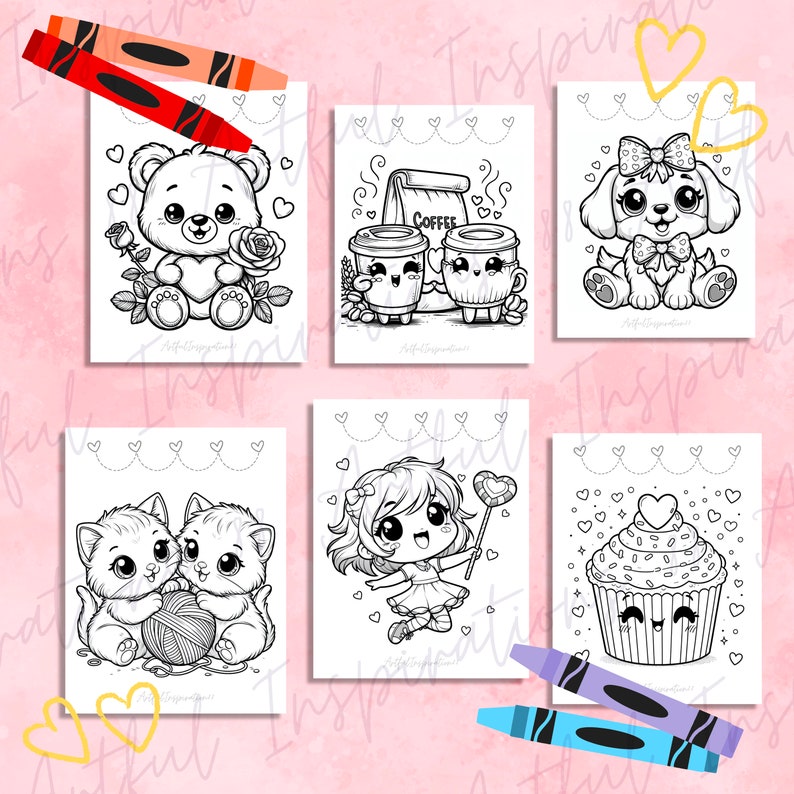 Chibi Valentines Day Coloring Pages, Digital Download, Cute Kawaii ...