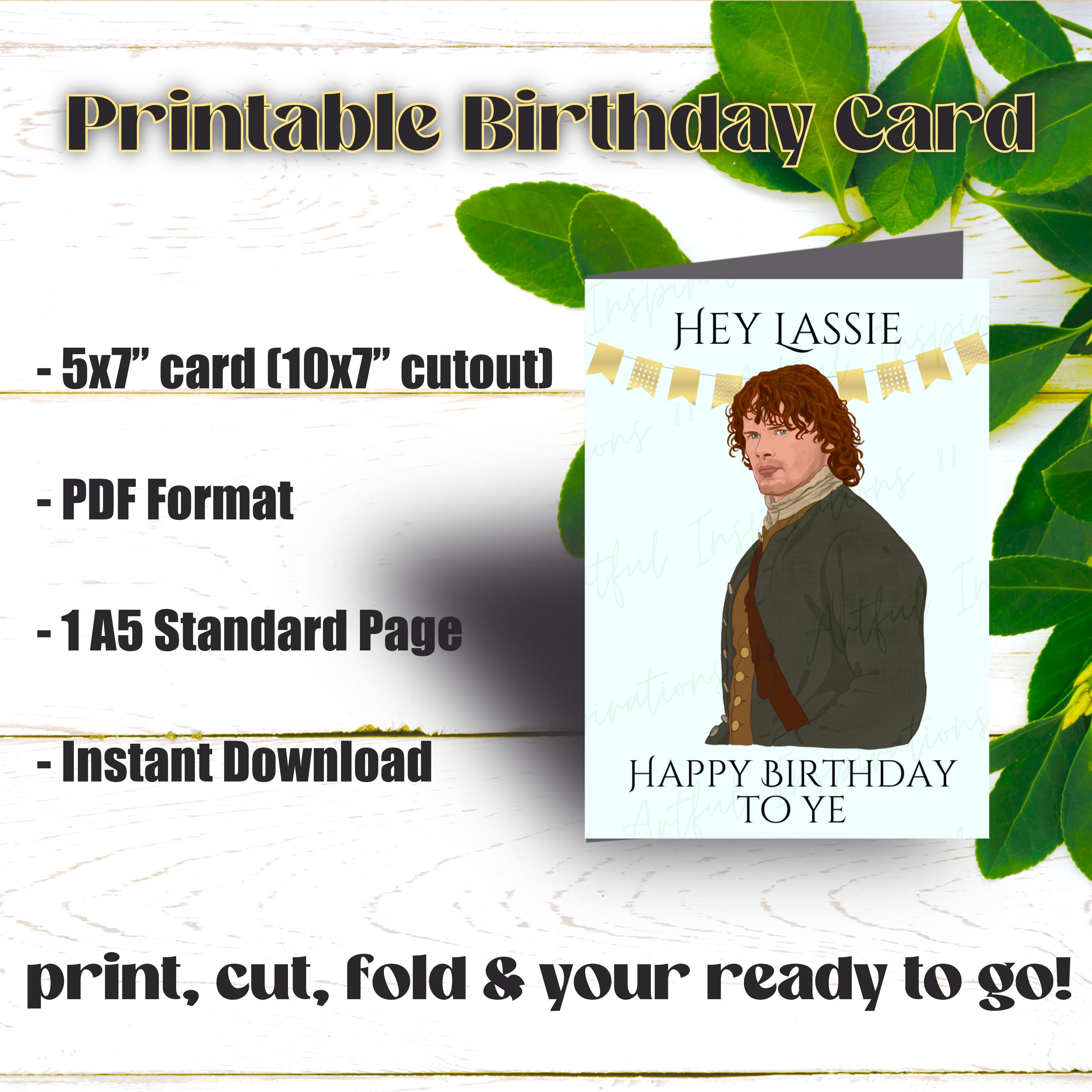 Outlander Birthday Card Printable, Lassie Jaime Fraser Greetings for ...