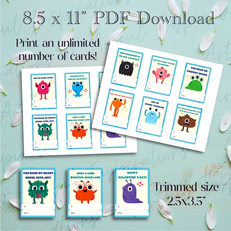 Printable Little Monsters Valentines Day Cards, Classroom Valentines ...