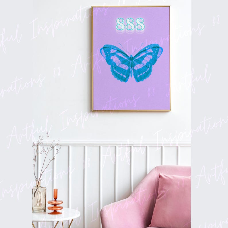 Angel Number 888 Poster, Manifestation Butterfly Print Wall Art, Purple ...