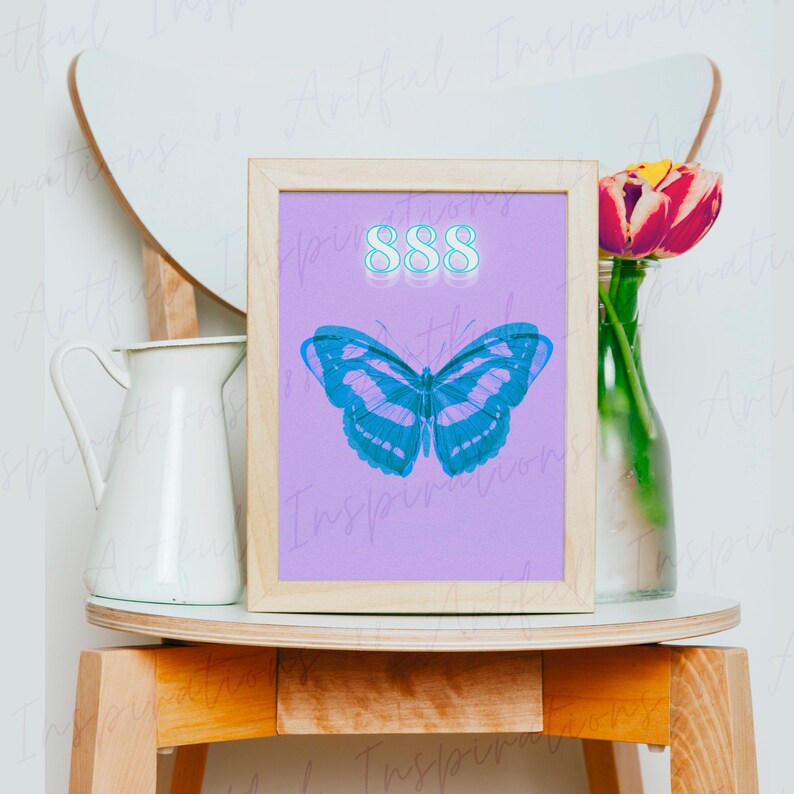 Angel Number 888 Poster, Manifestation Butterfly Print Wall Art, Purple ...