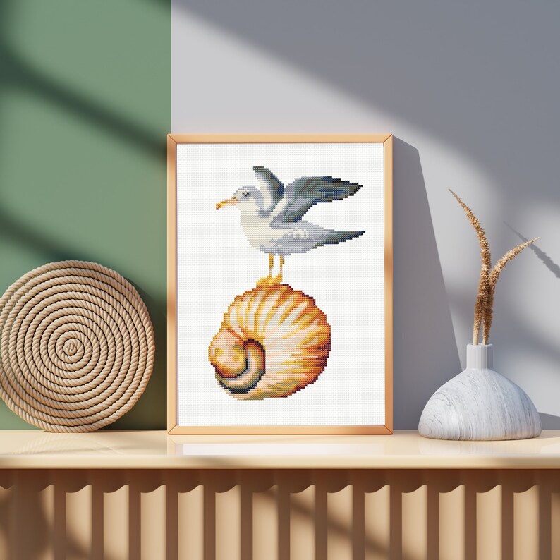 Sea Shells Cross Stitch Pattern, Gull Sea Bird Cross Stitch, PDF Cross ...