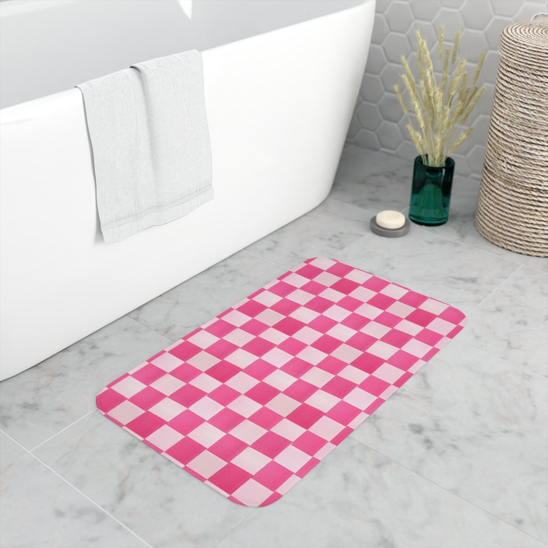 Pink Checkered Memory Foam Bathmat - Etsy