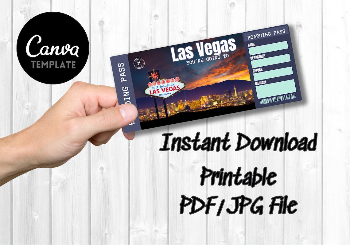 Printable Las Vegas Surprise Travel Gift Ticket. Boarding Pass/vacation ...