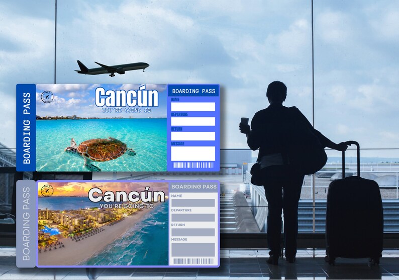 Printable CANCÚN/ Travel Gift Ticket. Boarding Pass/vacation Ticket ...