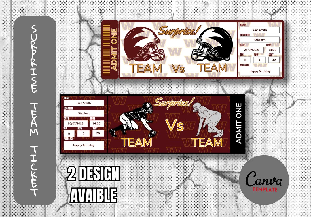 Ticket Template for Football Game Tampa Bay Colors Surprise , Instant ...