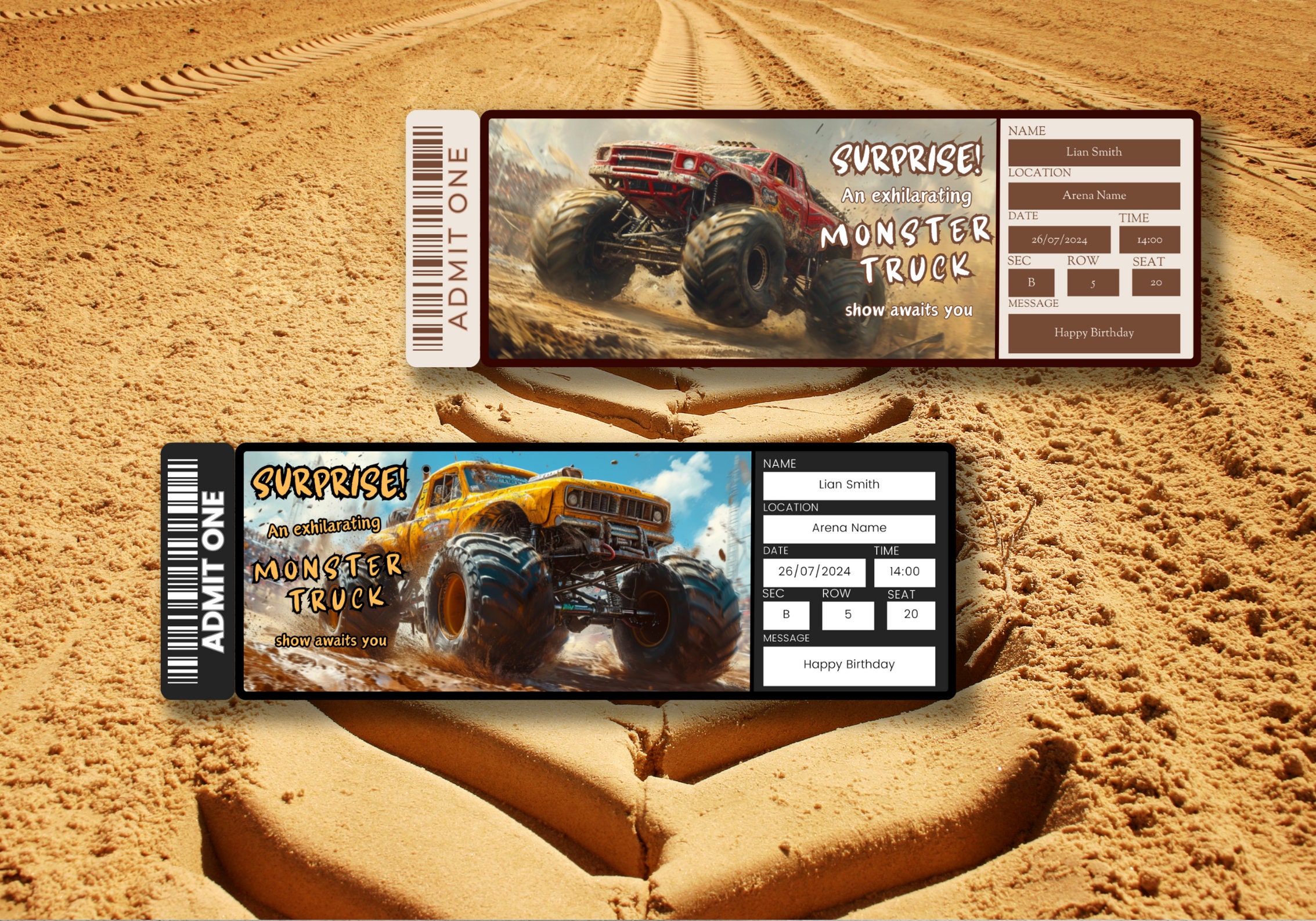 Printable Monster Truck Ticket Template, Surprise Editable Monster ...