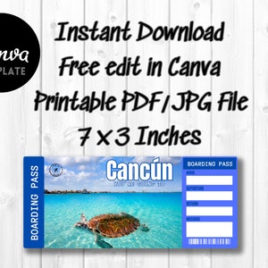 Printable CANCÚN/ Travel Gift Ticket. Boarding Pass/vacation Ticket ...