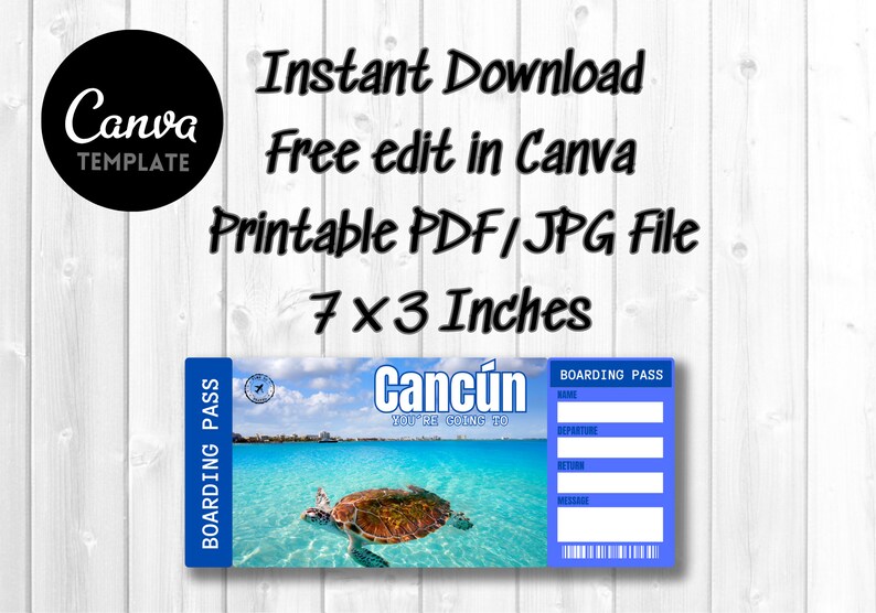 Printable CANCÚN/ Travel Gift Ticket. Boarding Pass/vacation Ticket ...