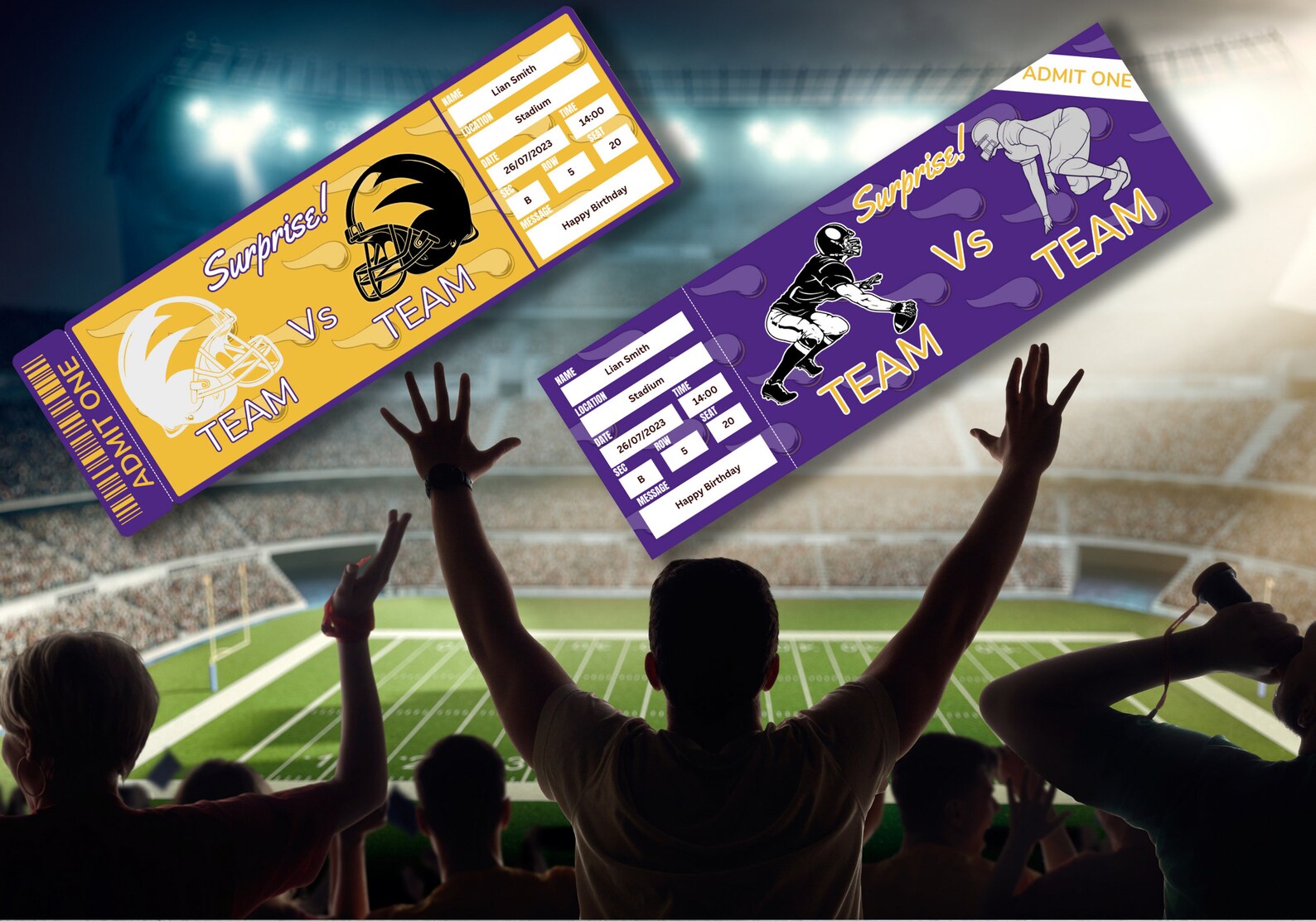 Ticket Template for Football Game Tampa Bay Colors Surprise , Instant ...