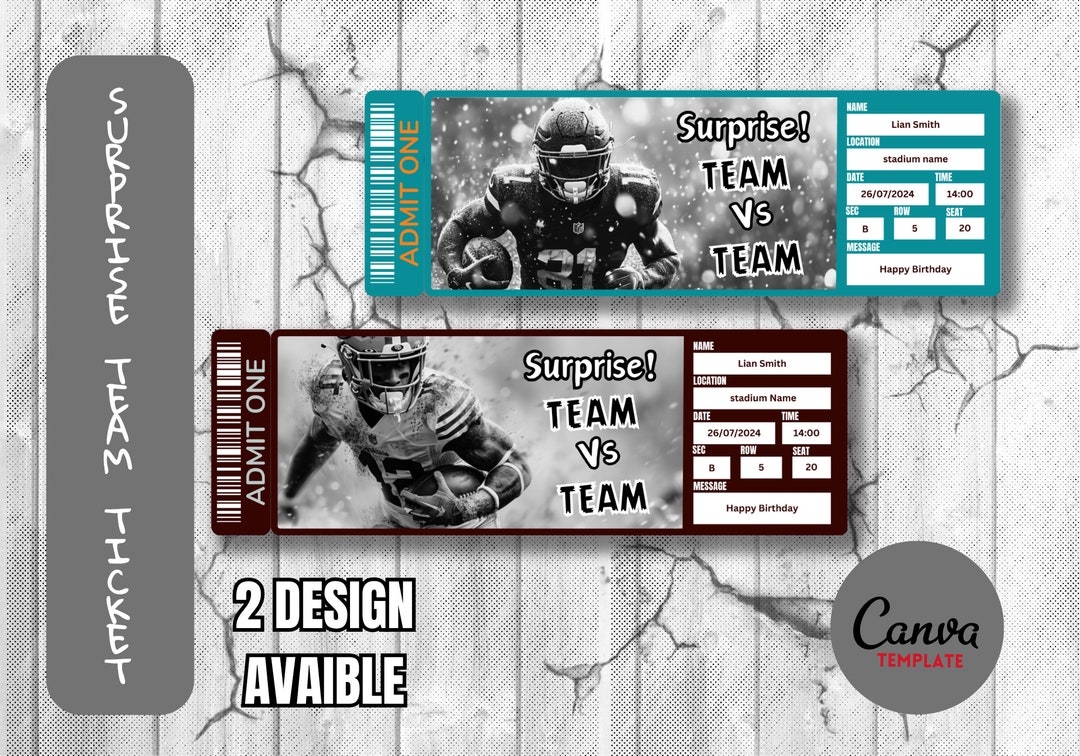 Football Game Ticket Template, Instant Download, Ticket Very Easy to ...