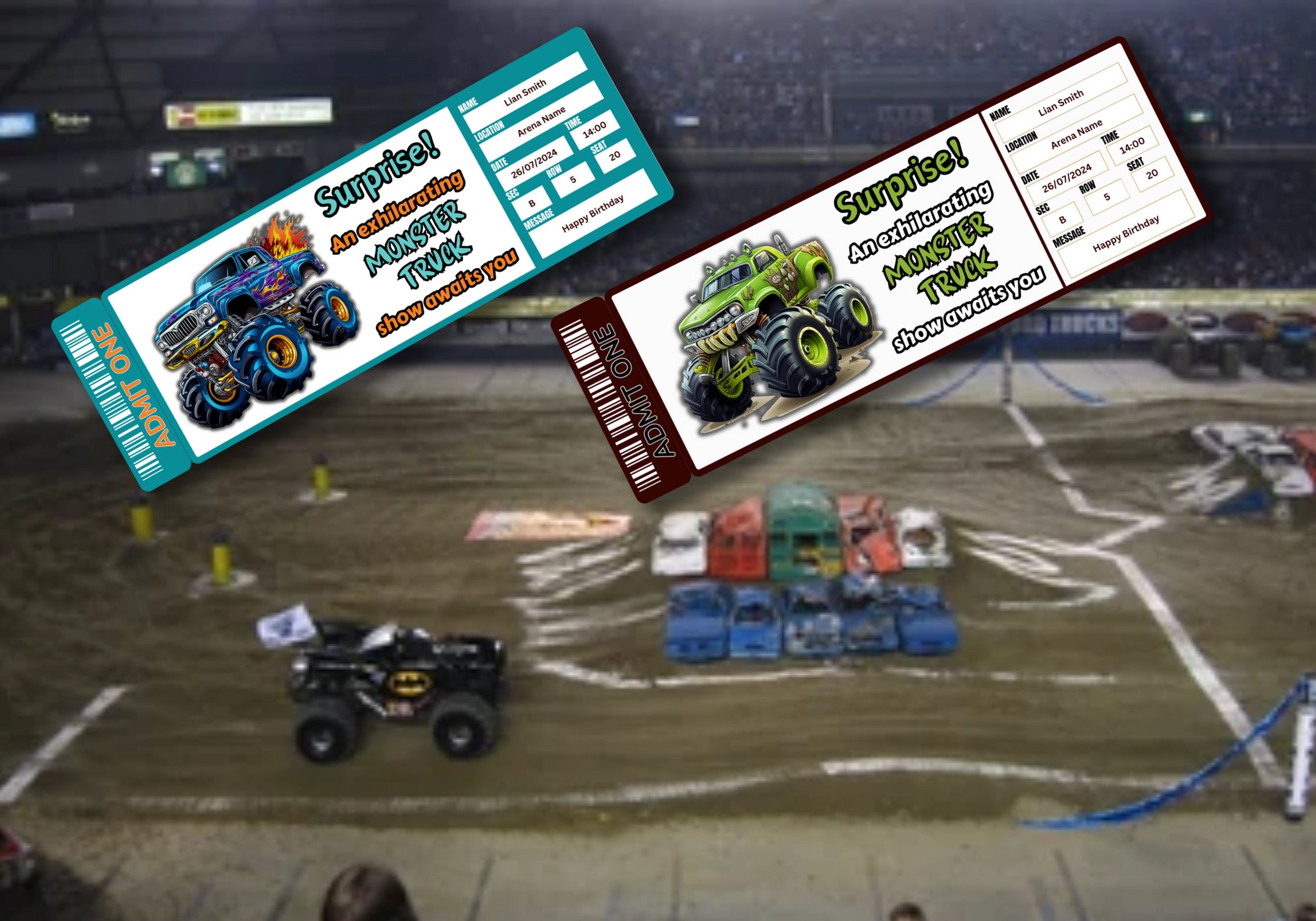 Printable Monster Truck Ticket Template, Surprise! Monster Truck Ticket ...