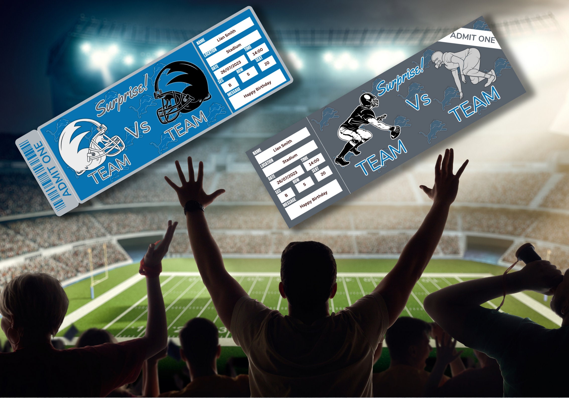 Football Game Ticket Template, Surprise Gift (instant Download) - Etsy