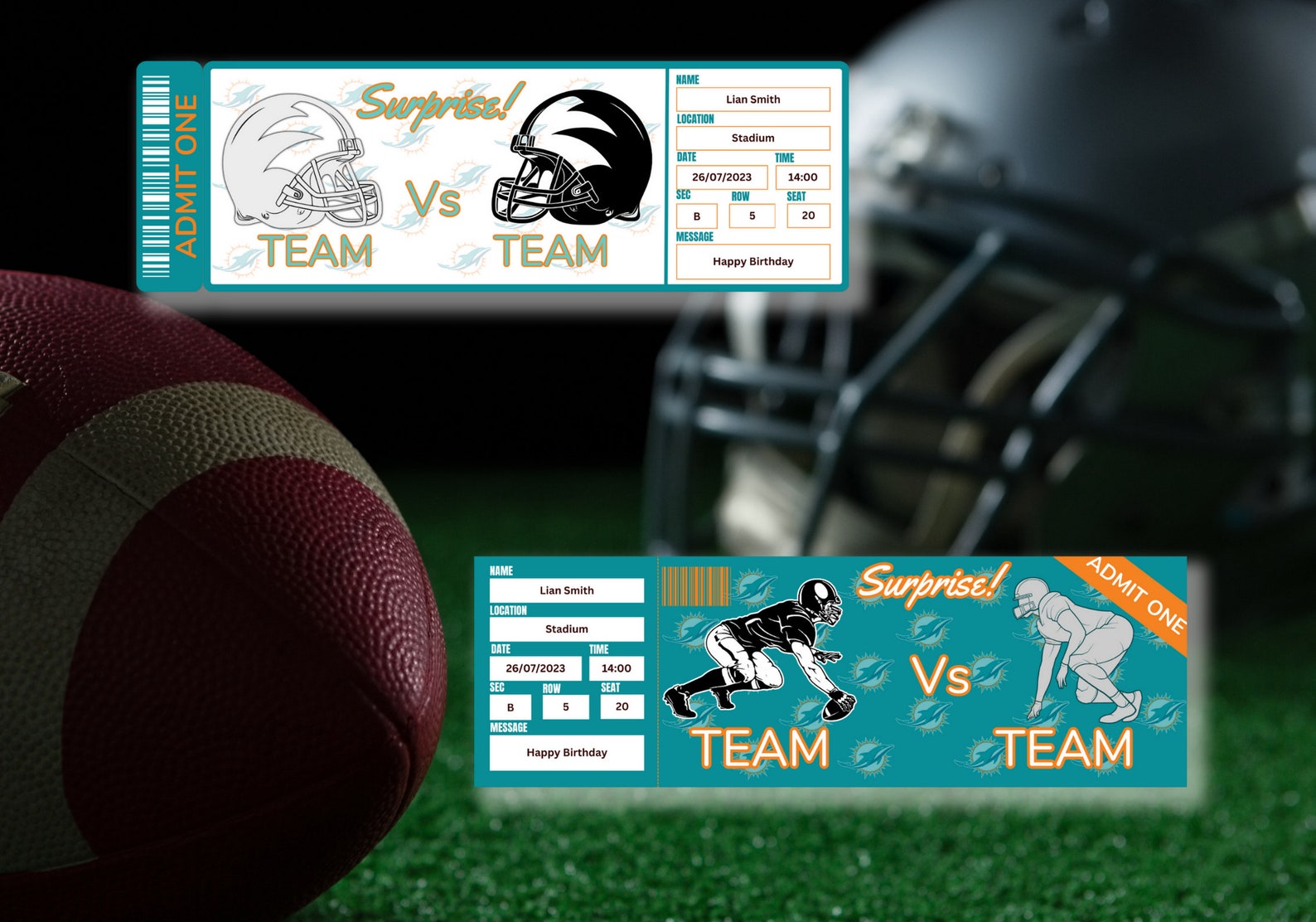 Ticket Template for Football Game Tampa Bay Colors Surprise , Instant ...