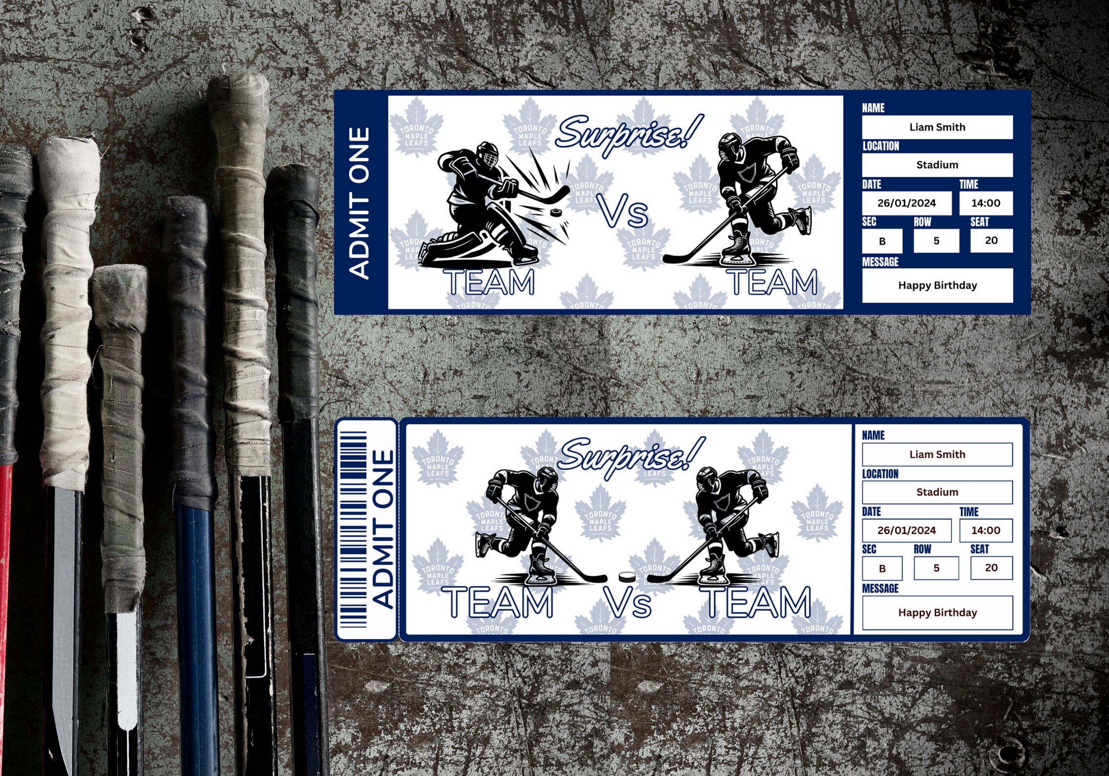 Surprise Ticket Template for Hockey Game Toronto Colors, Instant ...