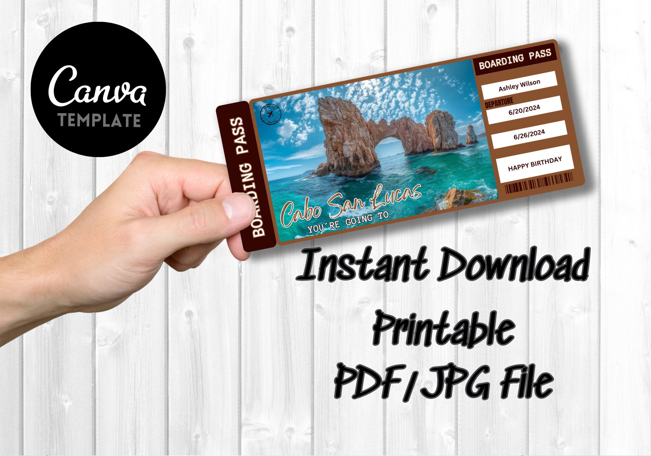 Printable Cabo San Lucas Travel Gift Ticket. Boarding Pass/vacation ...