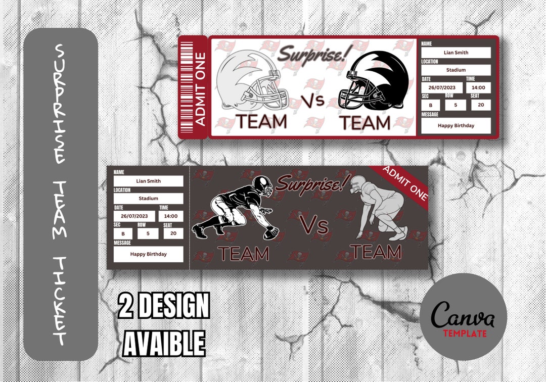 Ticket Template for Football Game Tampa Bay Colors Surprise , Instant ...