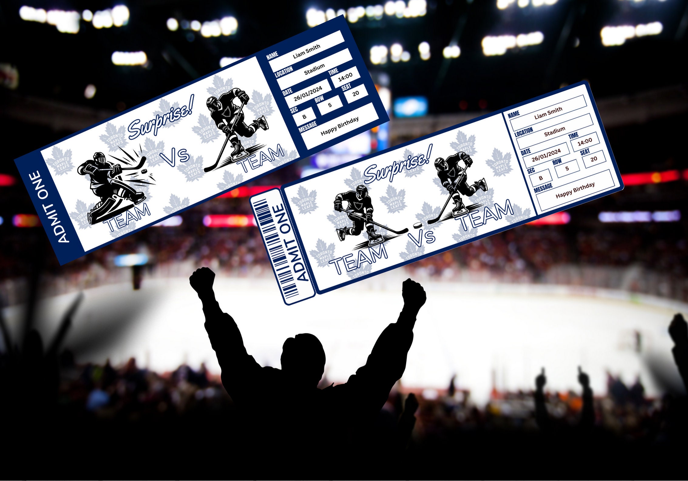 Surprise Ticket Template for Hockey Game Toronto Colors, Instant ...