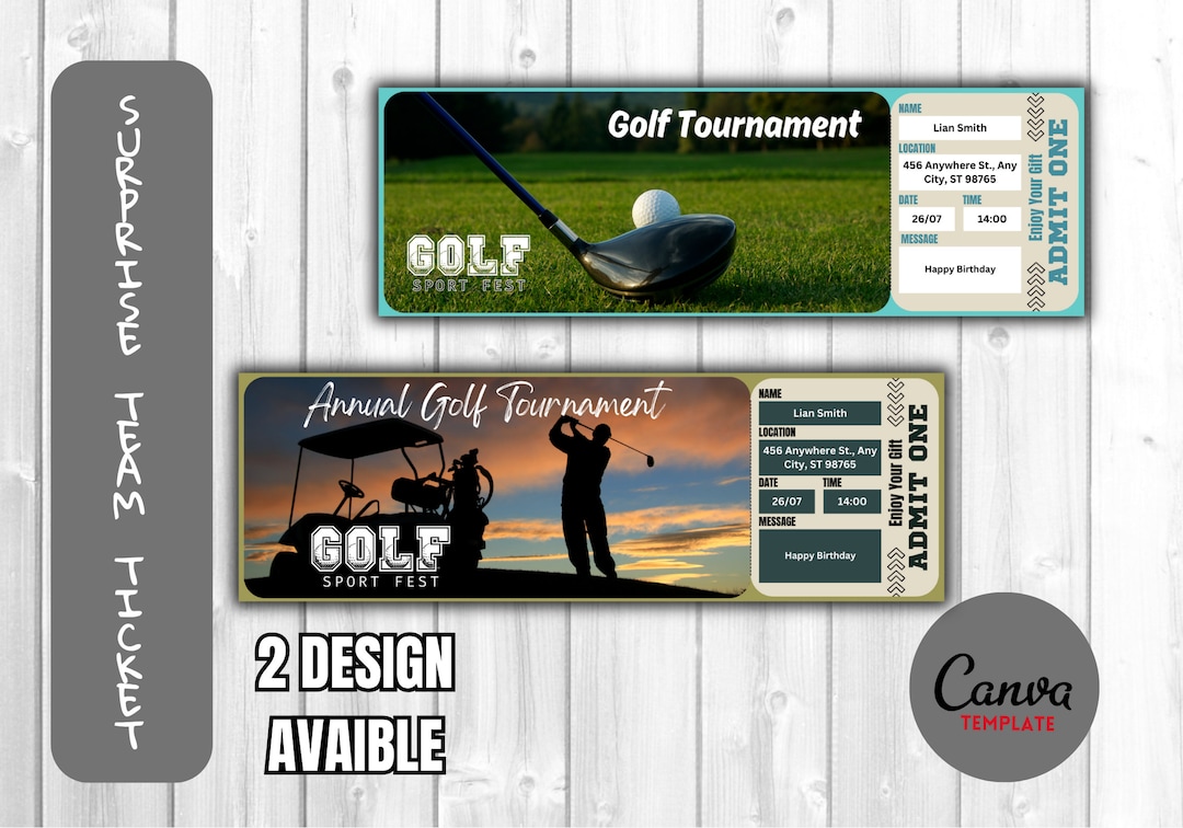 Editable Canva Golf Ticket,tournament Gift,golf Surprise,birthday and ...