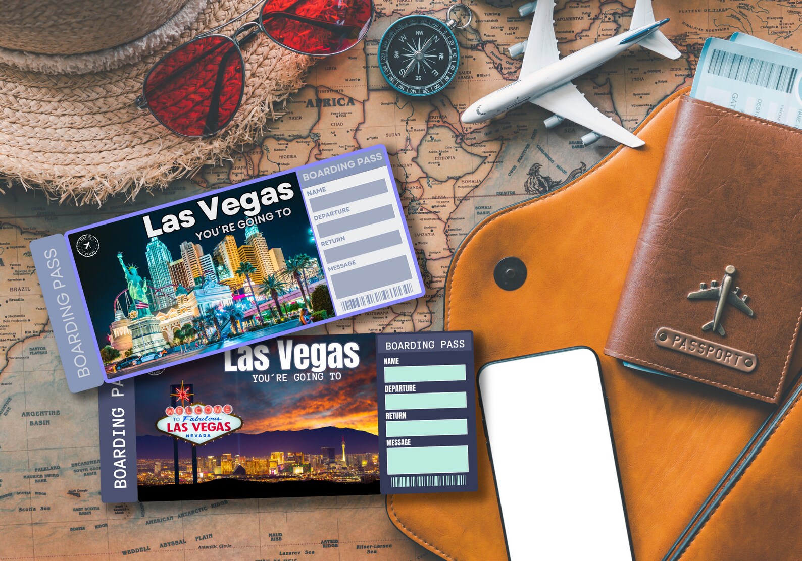Printable Las Vegas Surprise Travel Gift Ticket. Boarding Pass/vacation ...