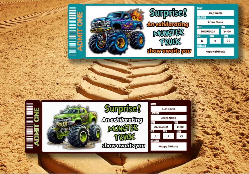 Printable Monster Truck Ticket Template, Surprise! Monster Truck Ticket ...