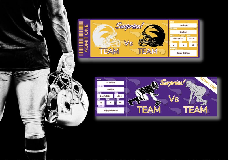 Ticket Template for Football Game Tampa Bay Colors Surprise , Instant ...