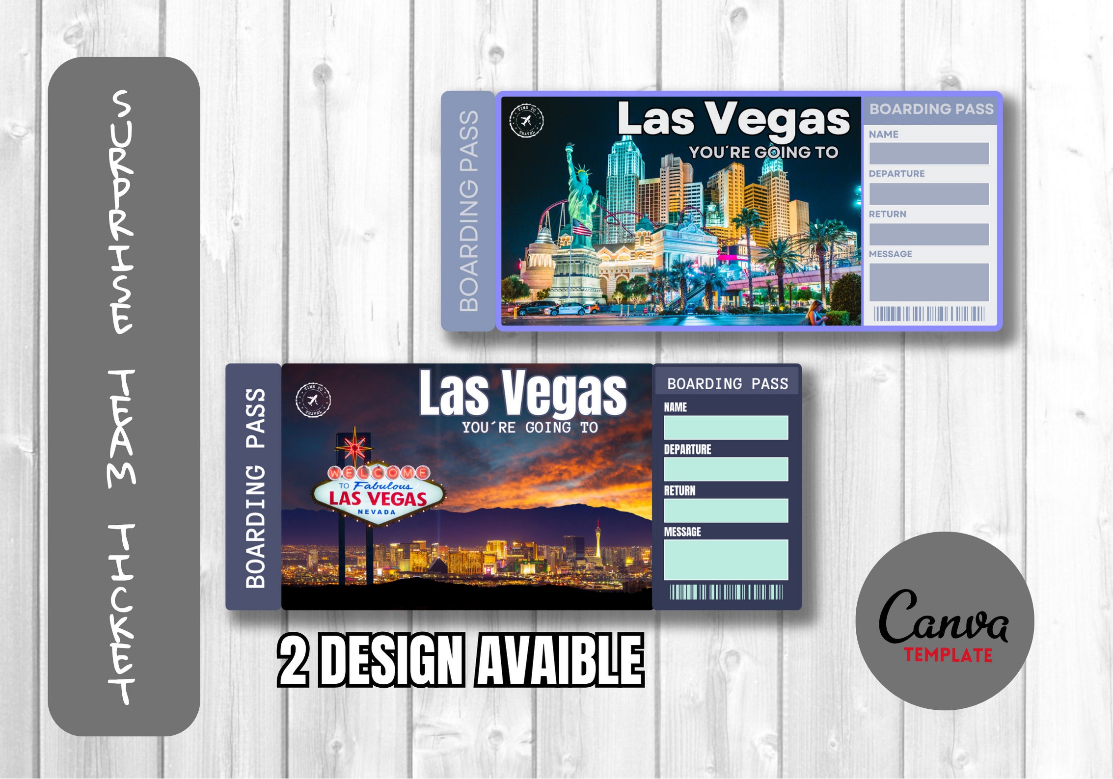Printable Las Vegas Surprise Travel Gift Ticket. Boarding Pass/vacation ...