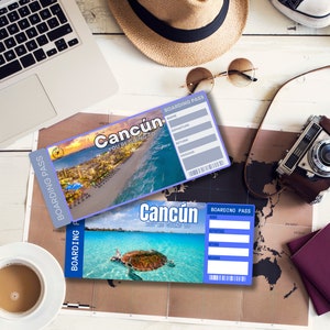 Printable CANCÚN/ Travel Gift Ticket. Boarding Pass/vacation Ticket ...