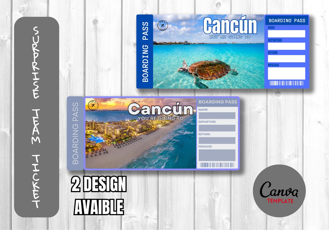 Printable CANCÚN/ Travel Gift Ticket. Boarding Pass/vacation Ticket ...