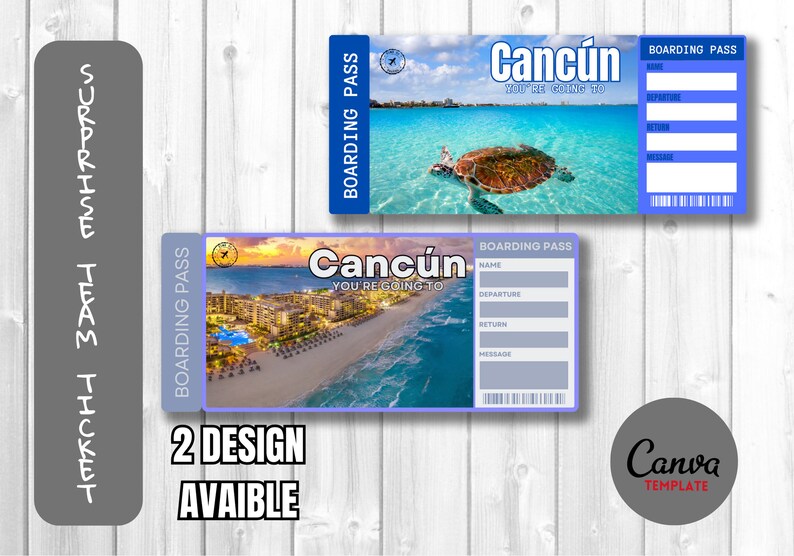 Printable CANCÚN/ Travel Gift Ticket. Boarding Pass/vacation Ticket ...
