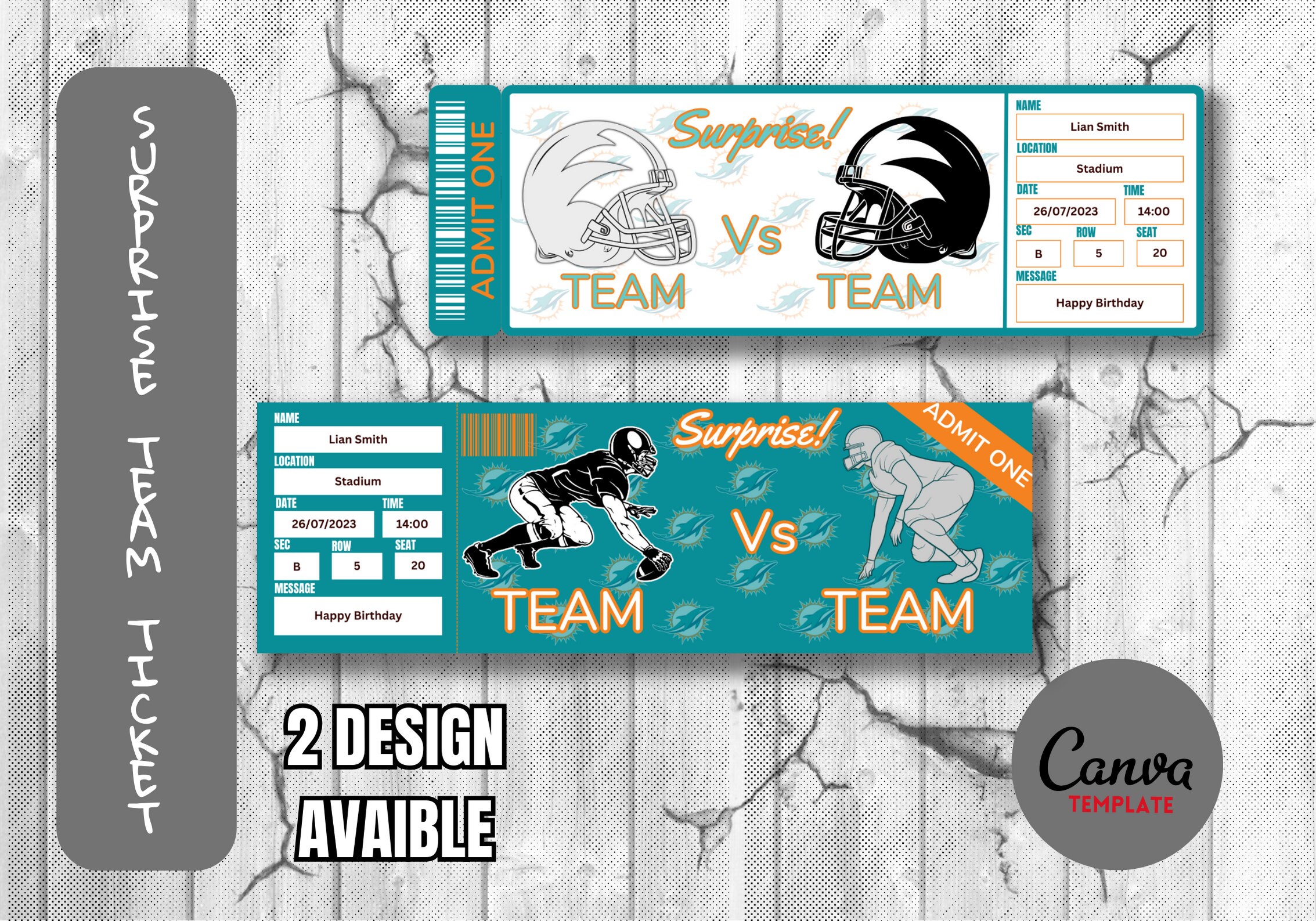 Ticket Template for Football Game Tampa Bay Colors Surprise , Instant ...
