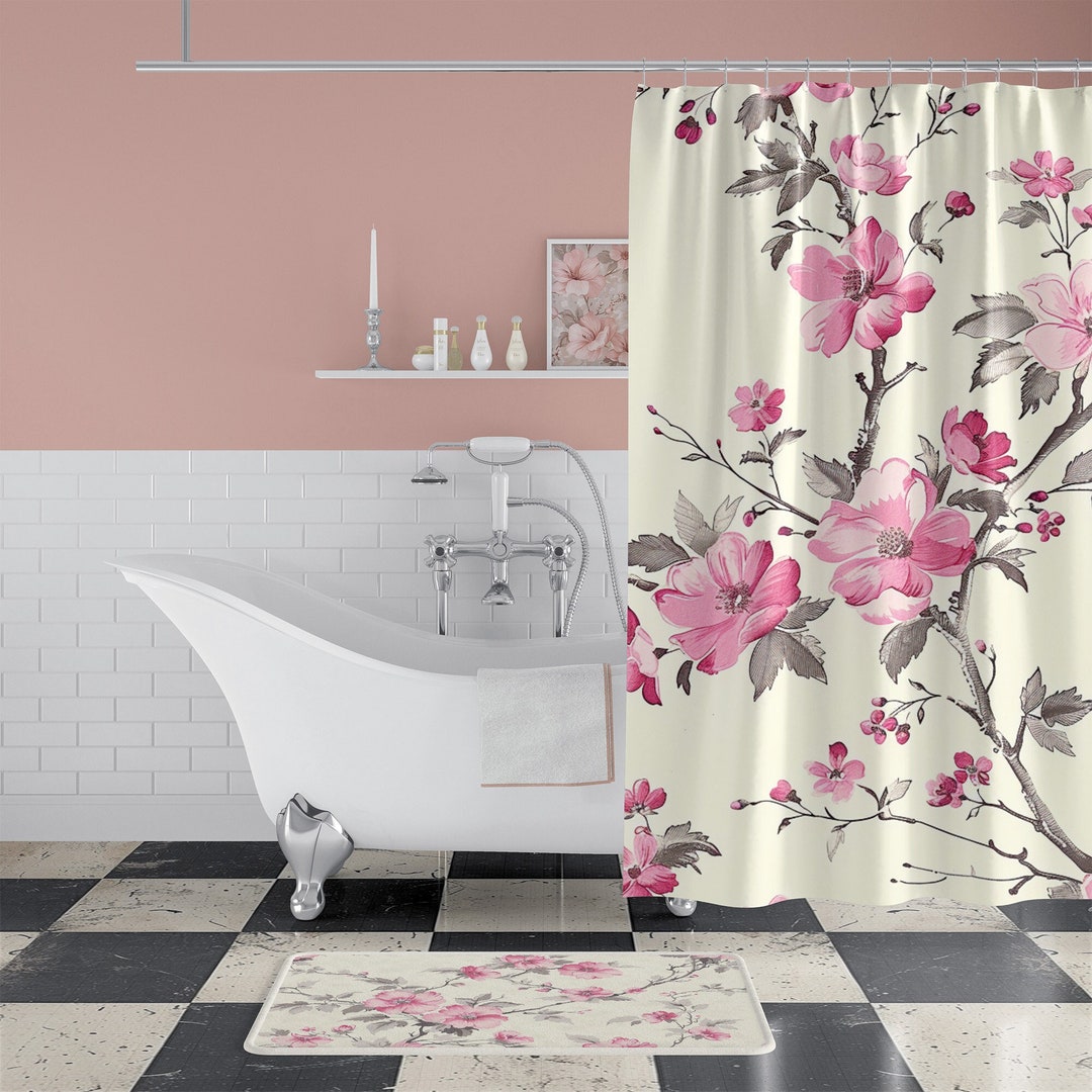 Coquette Pink Cherry Blossom Shower Curtain Pink Gift for Her Bathroom ...
