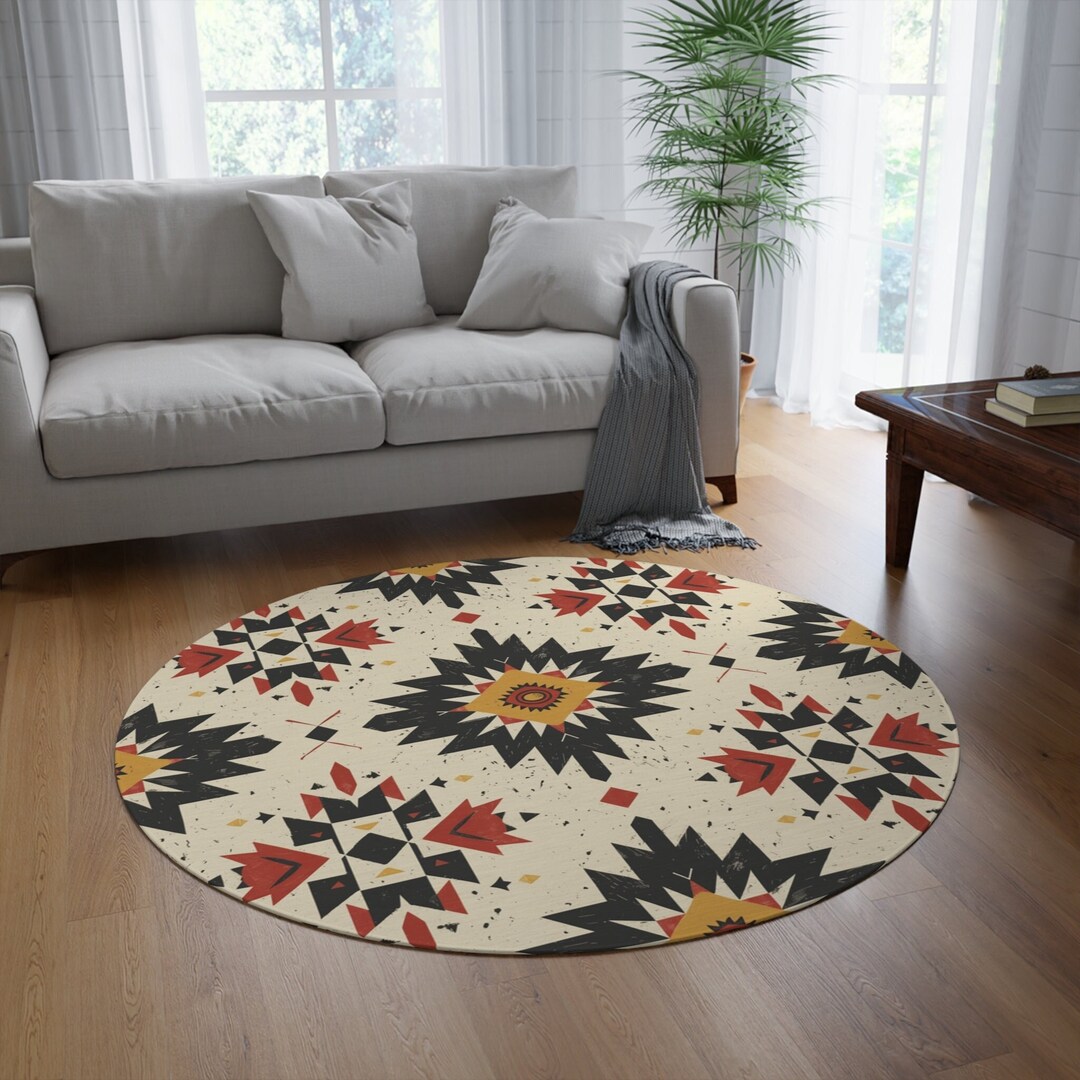 South Western Round Rug Modern Western Area Rug Geometric Navajo Design ...