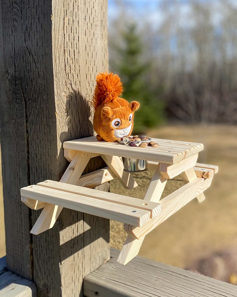 Handmade Wood Squirrel Picnic Table Squirrel Feeder Picnic Table Animal Bird Feeder Hanging ...