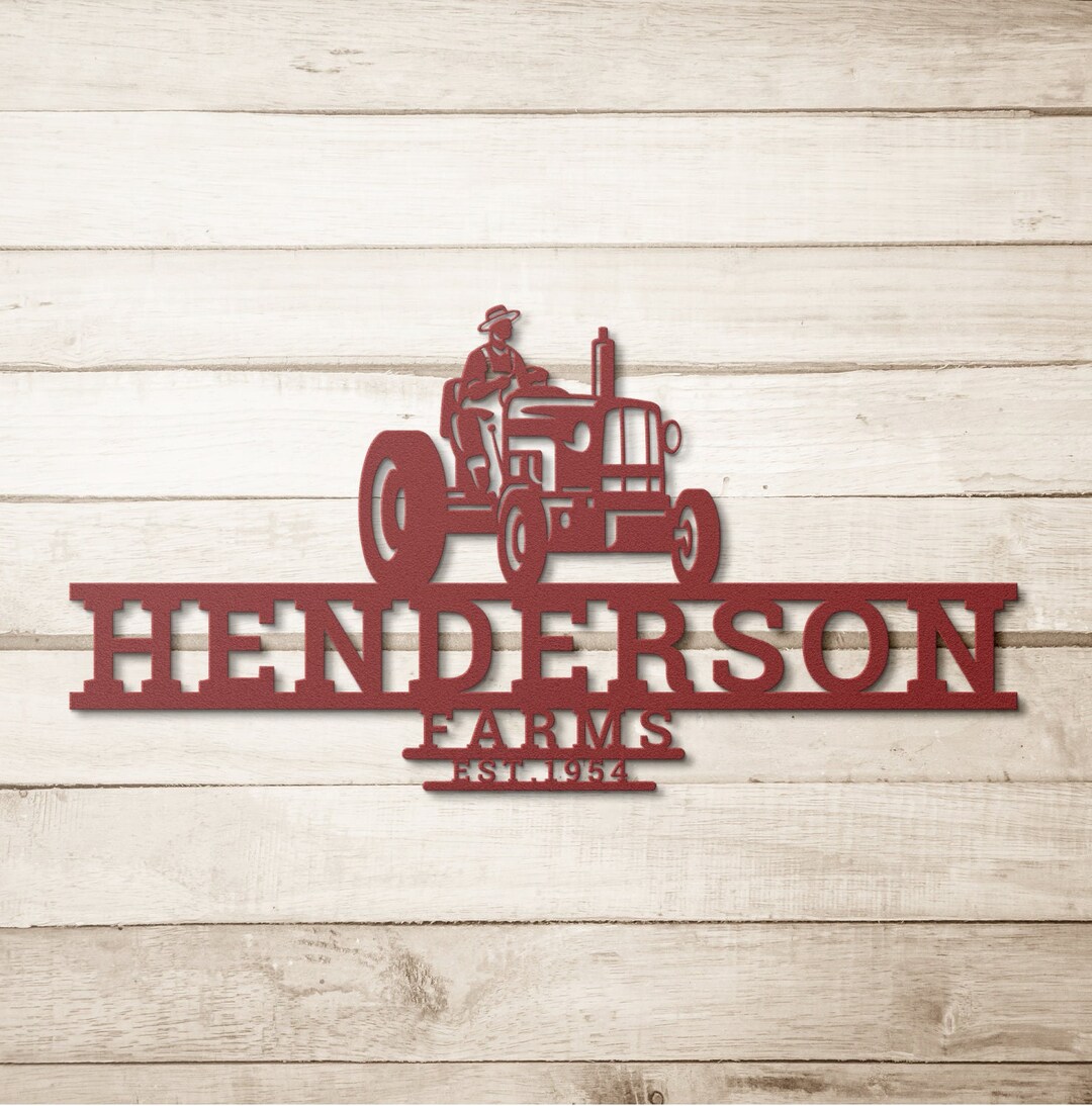 Custom Metal Farm Tractor Sign Personalized Name Wall Decor Metal Wall ...