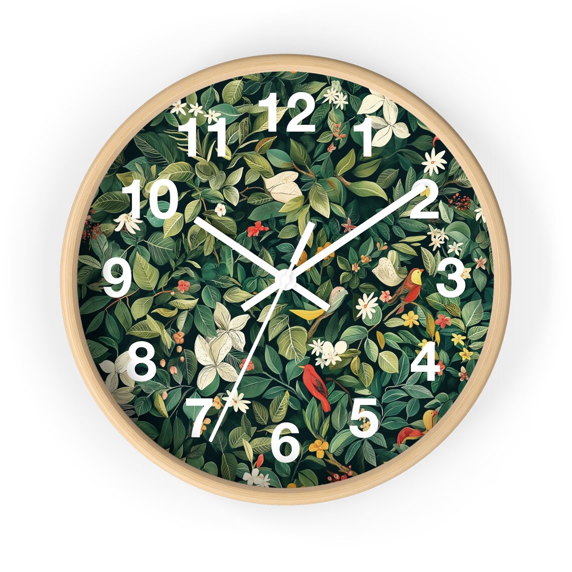 Botanical Jungle Wall Clock With Birds Green Jungle Abstract Wall Decor ...