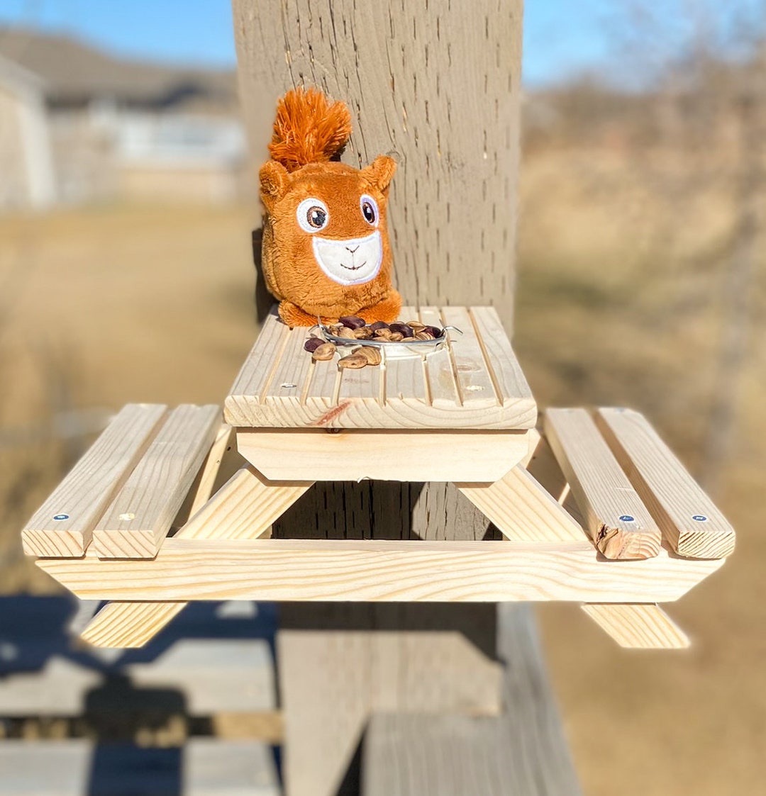 Handmade Wood Squirrel Picnic Table Squirrel Feeder Picnic Table Animal Bird Feeder Hanging ...