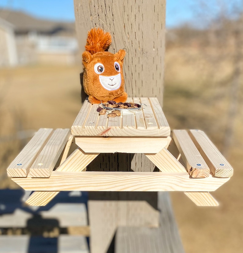 Handmade Wood Squirrel Picnic Table Squirrel Feeder Picnic Table Animal ...