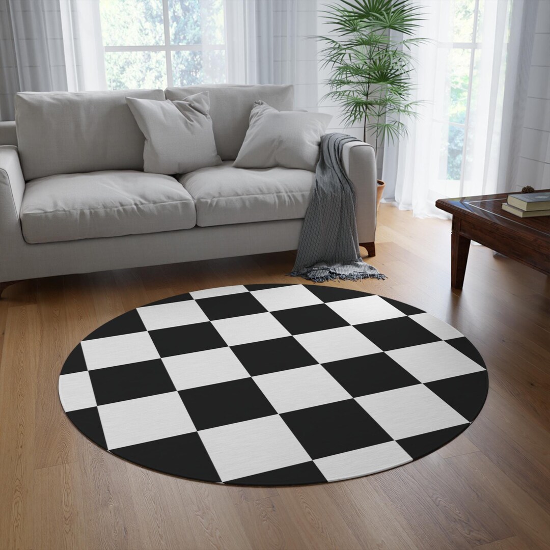 Black and White Checker Round Rug Check Pattern Area Rug Retro Living ...