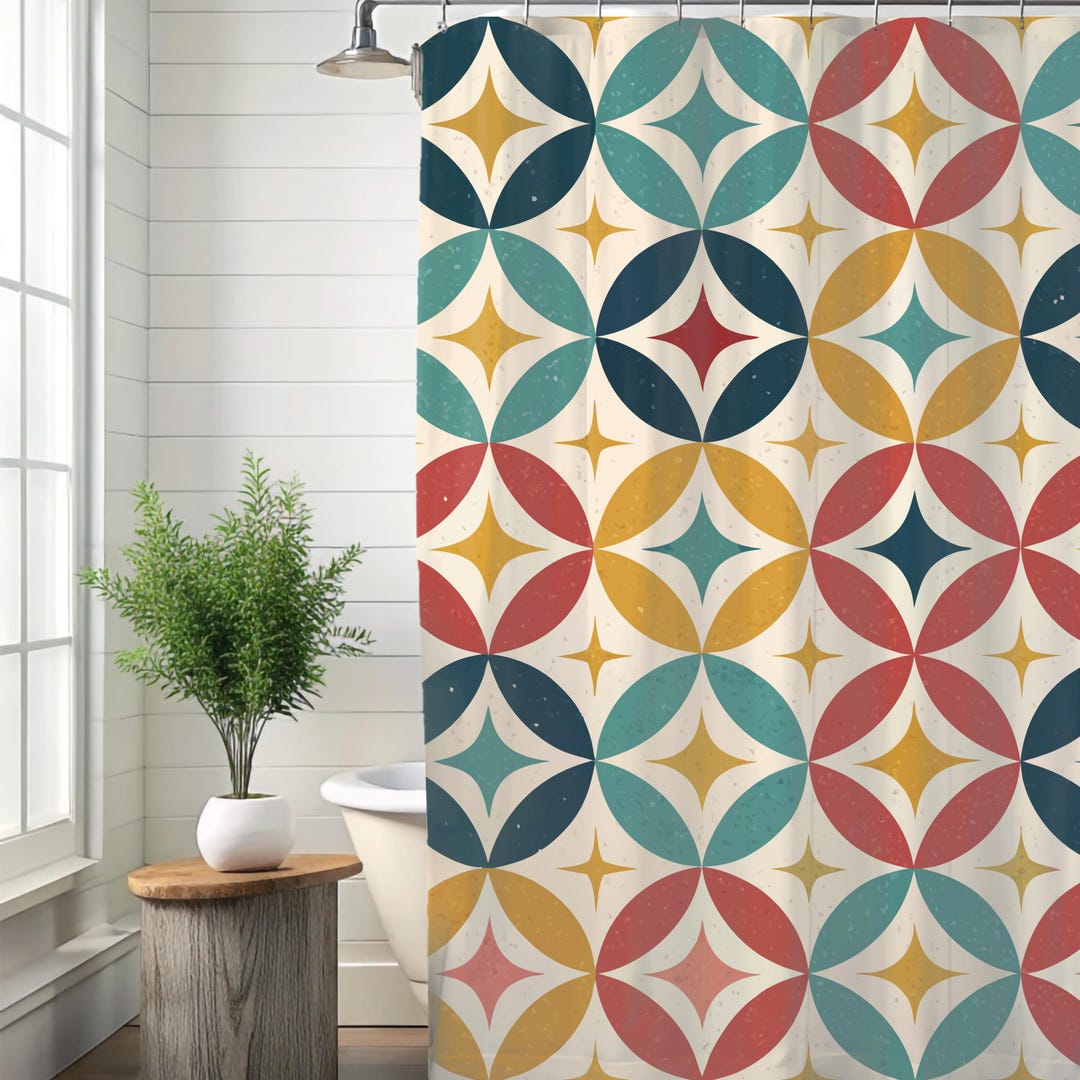 Mid Century Modern Shower Curtain Abstract Retro Aesthetic Decor 1950's ...